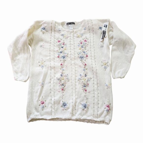Debbie Morgan | Sweaters | Vintage Embroidered Floral Sweater Sz M ...